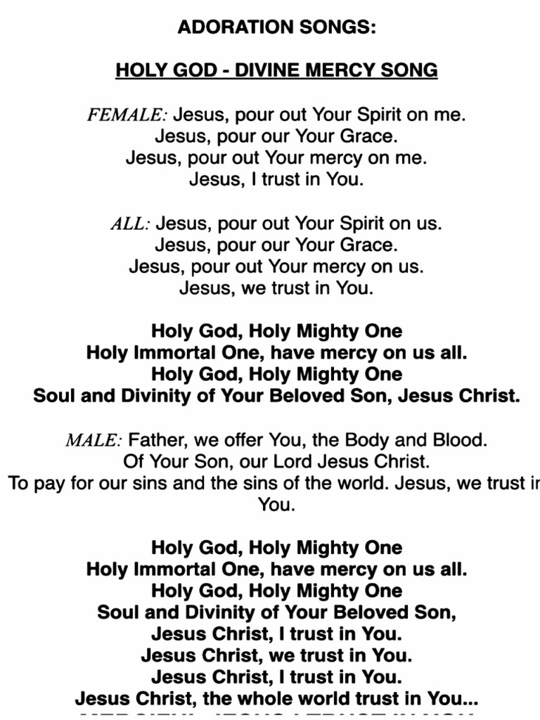 Holy God Divine Mercy Song | PDF