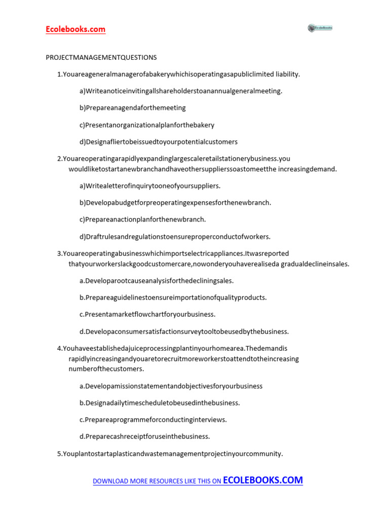 S6 Ent Production Management Revision Past Papers | PDF | Creditor ...