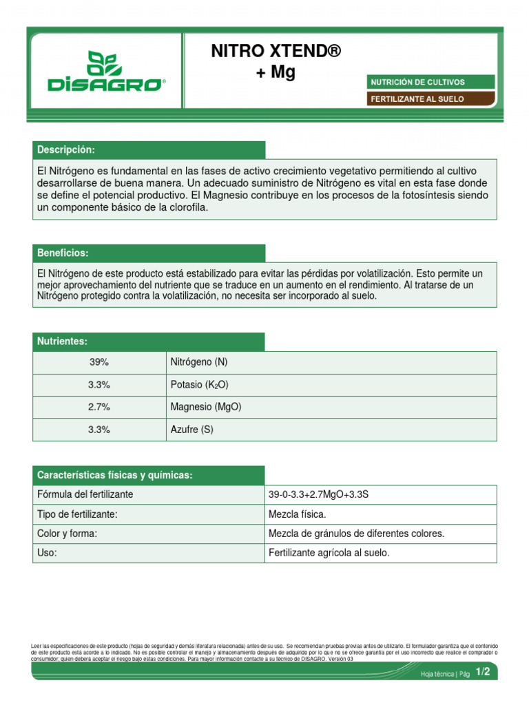 Nitro Xtend Mg | Descargar gratis PDF | Fertilizante | Suelo