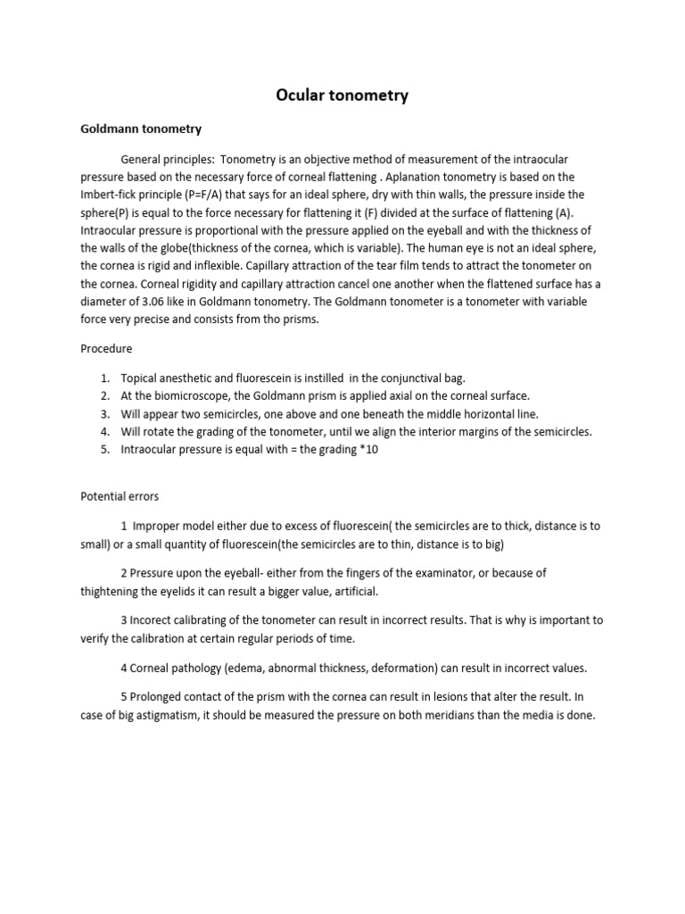 4 Ocular Tonometry | PDF | Ophthalmology | Human Eye