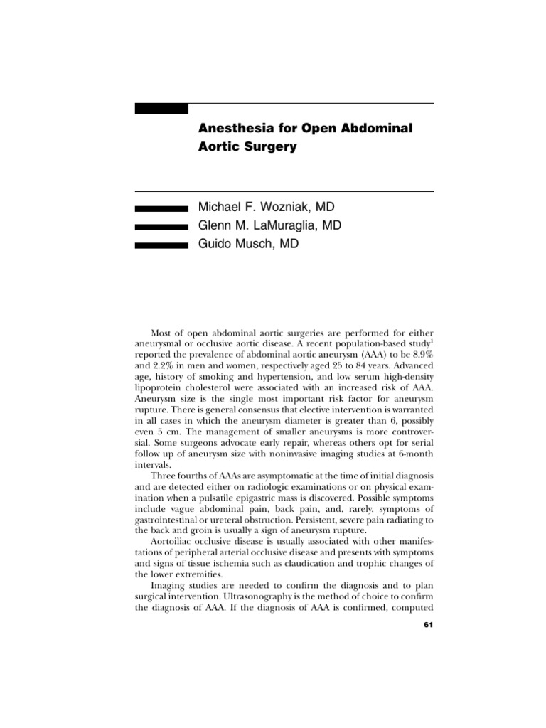 Wozniak - Anesthesia For Open Abdominal Aortic Surgery | PDF ...