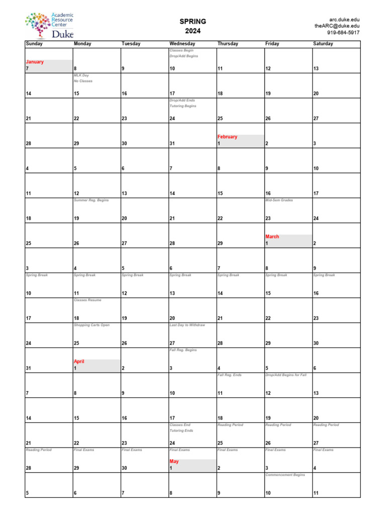 Semester Calendar Spring 2024 | PDF | Academic Term