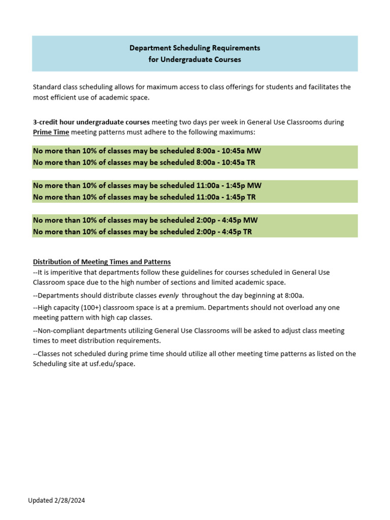 Undergraduate Class Scheduling Guidelines | PDF