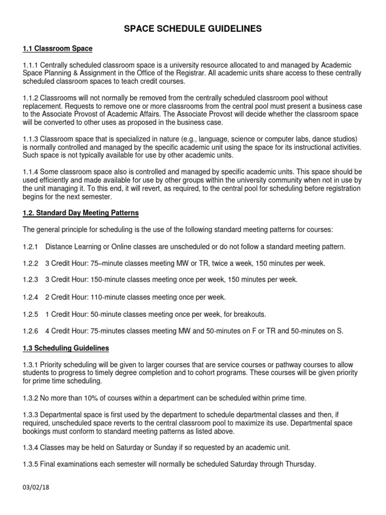 Space Schedule Guidelines | PDF | Course Credit | Academic Term
