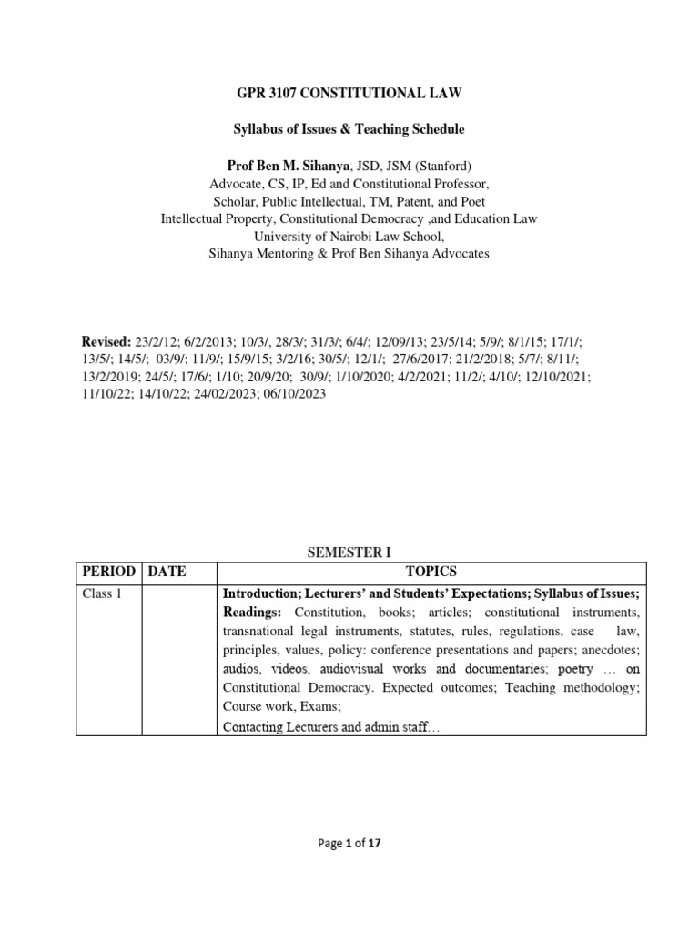 Constitutional Law Syllabus | PDF | Kenya | Tribunal Constitutional Law Syllabus | PDF | Kenya | Tribunal