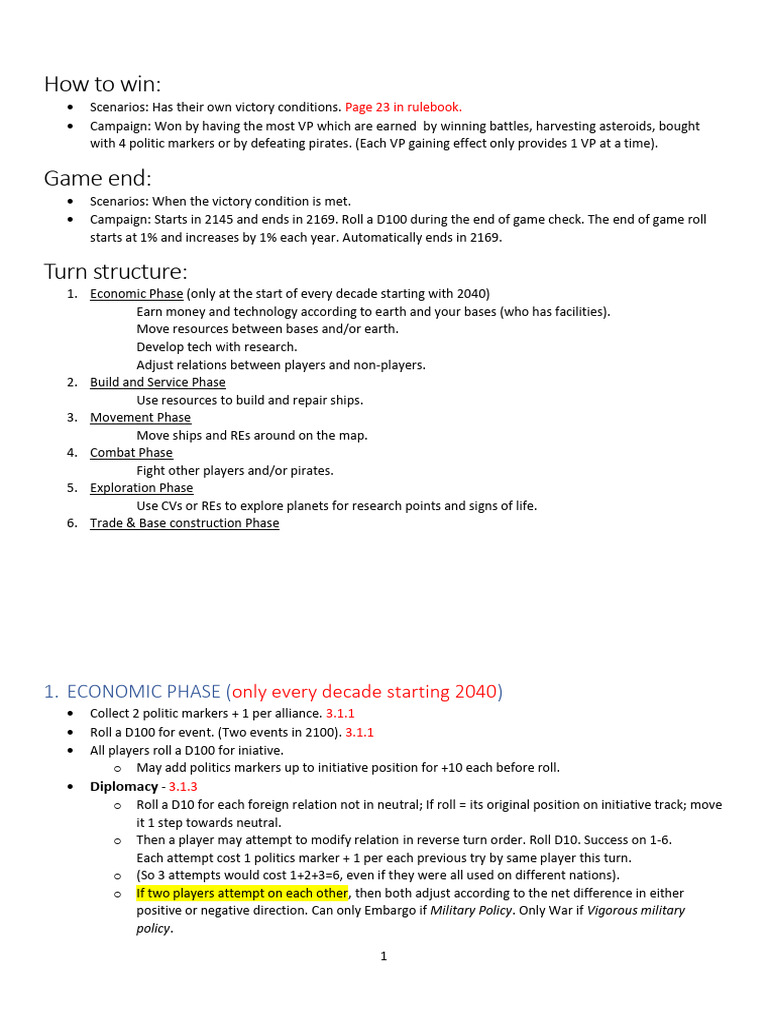 Stellar Horizons Rule Summary v0.8 | PDF | Bomber | Space Exploration