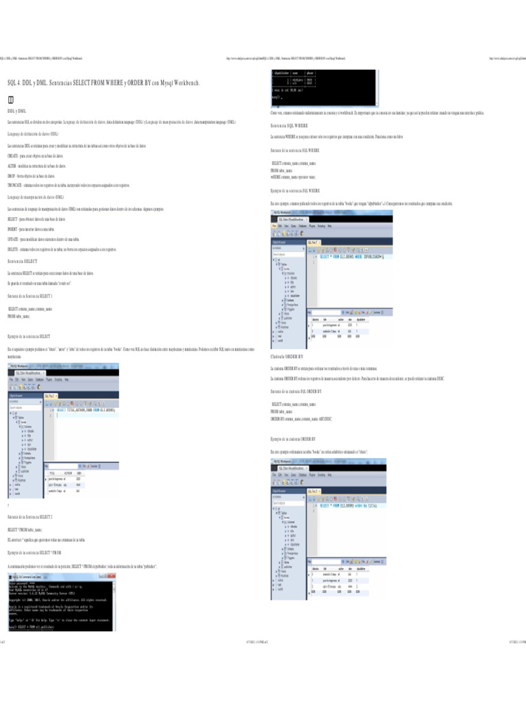 SQL 4. DDL y DML. Sentencias SELECT FROM WHERE y ORDER BY Con Mysql Workbench | PDF | SQL ...