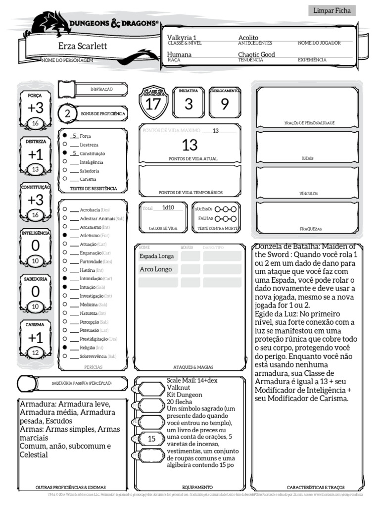 D&D 5e - Ficha | PDF | Dungeons & Dragons (jogo)
