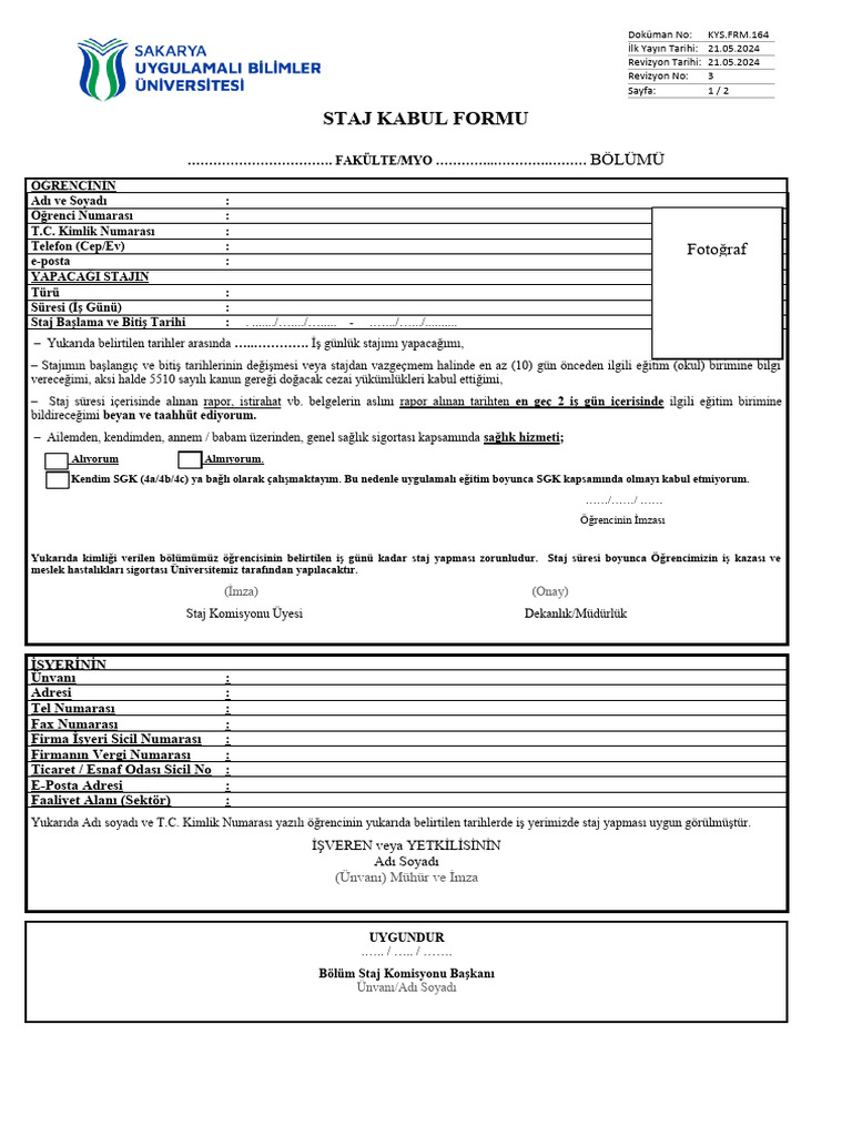 Staj Kabul Formu | PDF