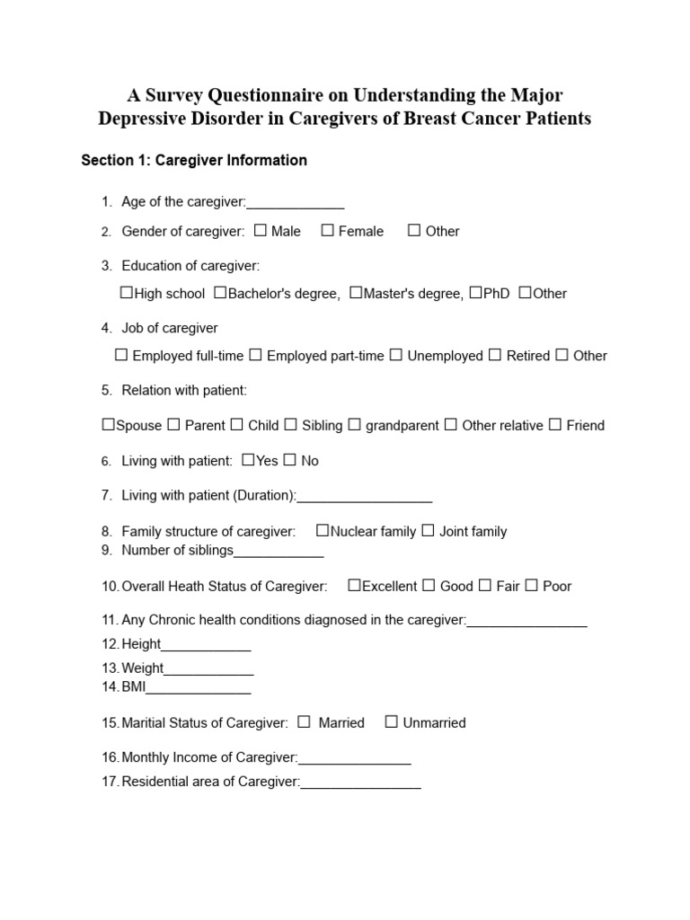 Survey Questionniare MDD | PDF