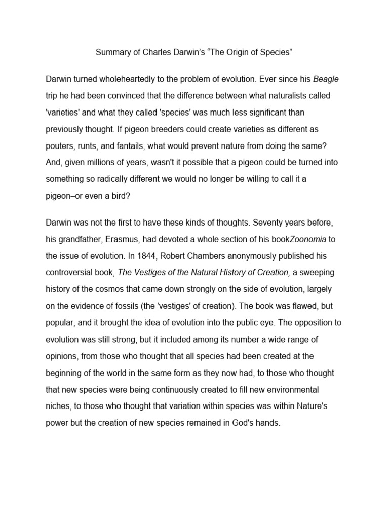 Summary of Charles Darwins The Origin of Species | PDF | Natural ...