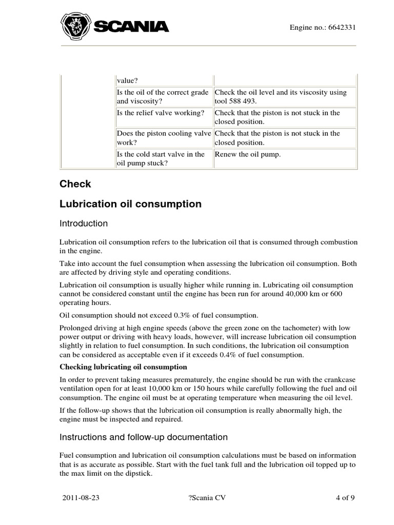 Check Lubrication Oil Consumption | PDF | Business | Finance & Money ...