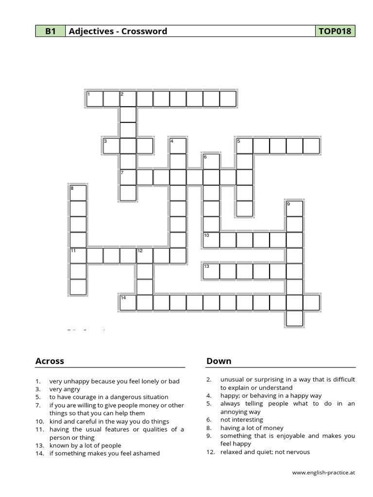 Adjectives Crossword Puzzle B1 | PDF