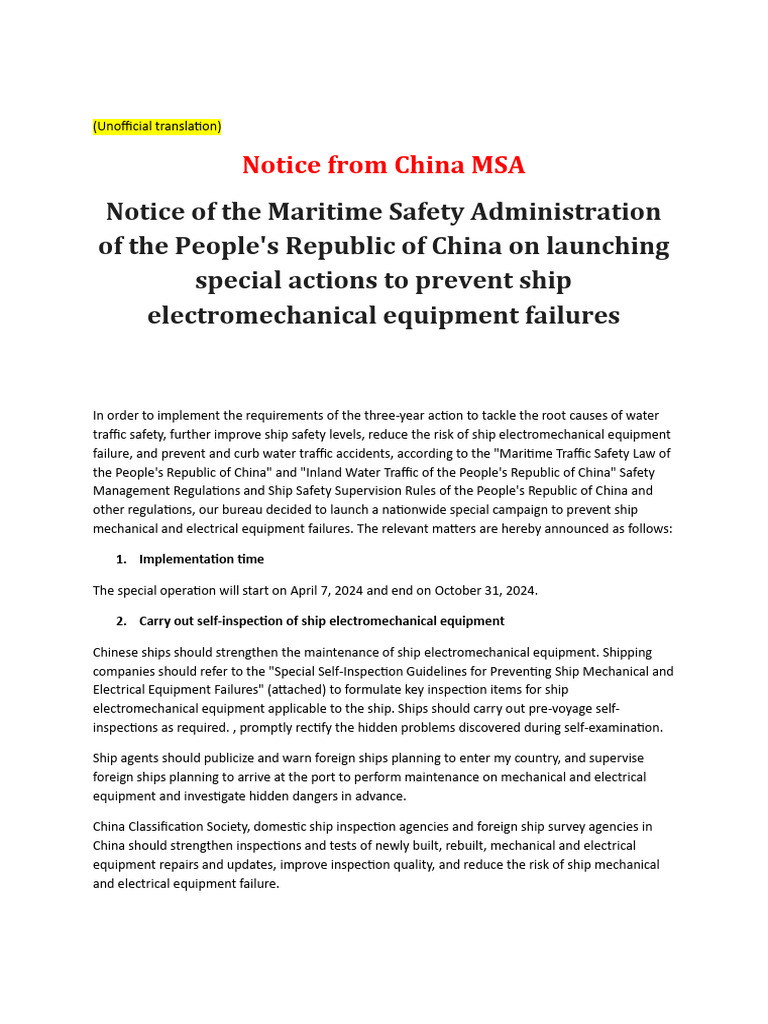 Notice From China MSA | PDF | Ships | Marine Propulsion