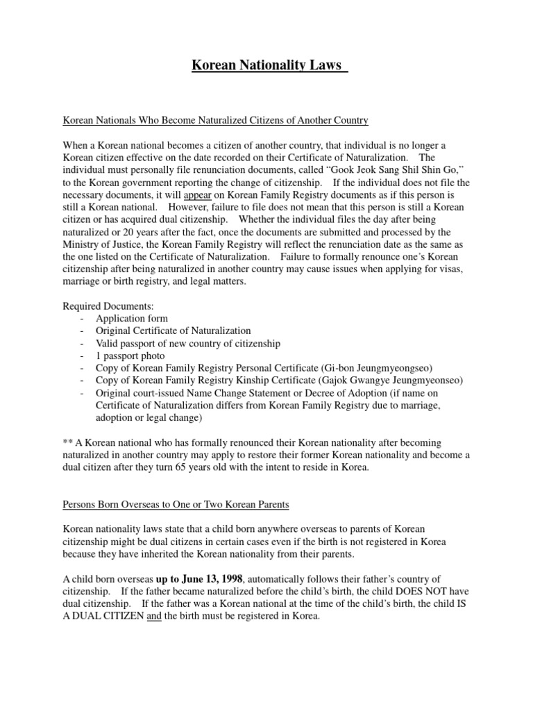 Korean Citizenship | PDF | Naturalization | Birth Certificate