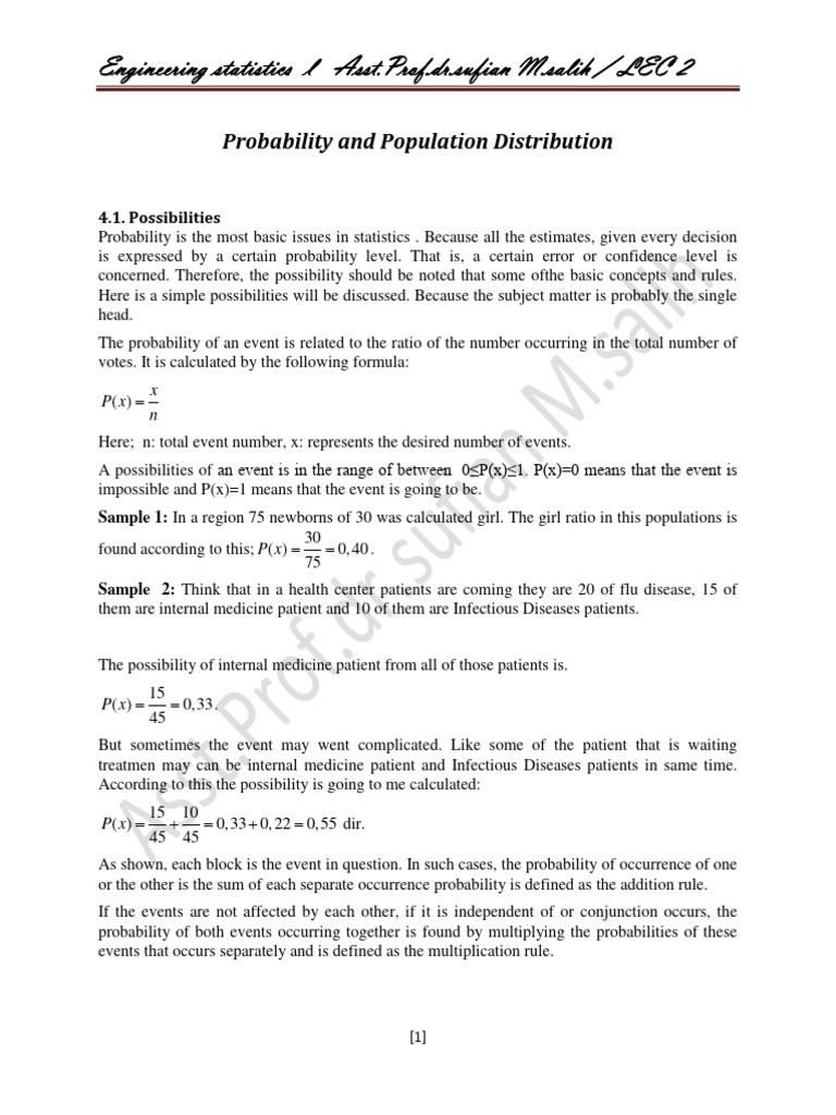 Dr. Sufian M. Salih / Probability and Population Distribution | PDF | Probability Distribution ...