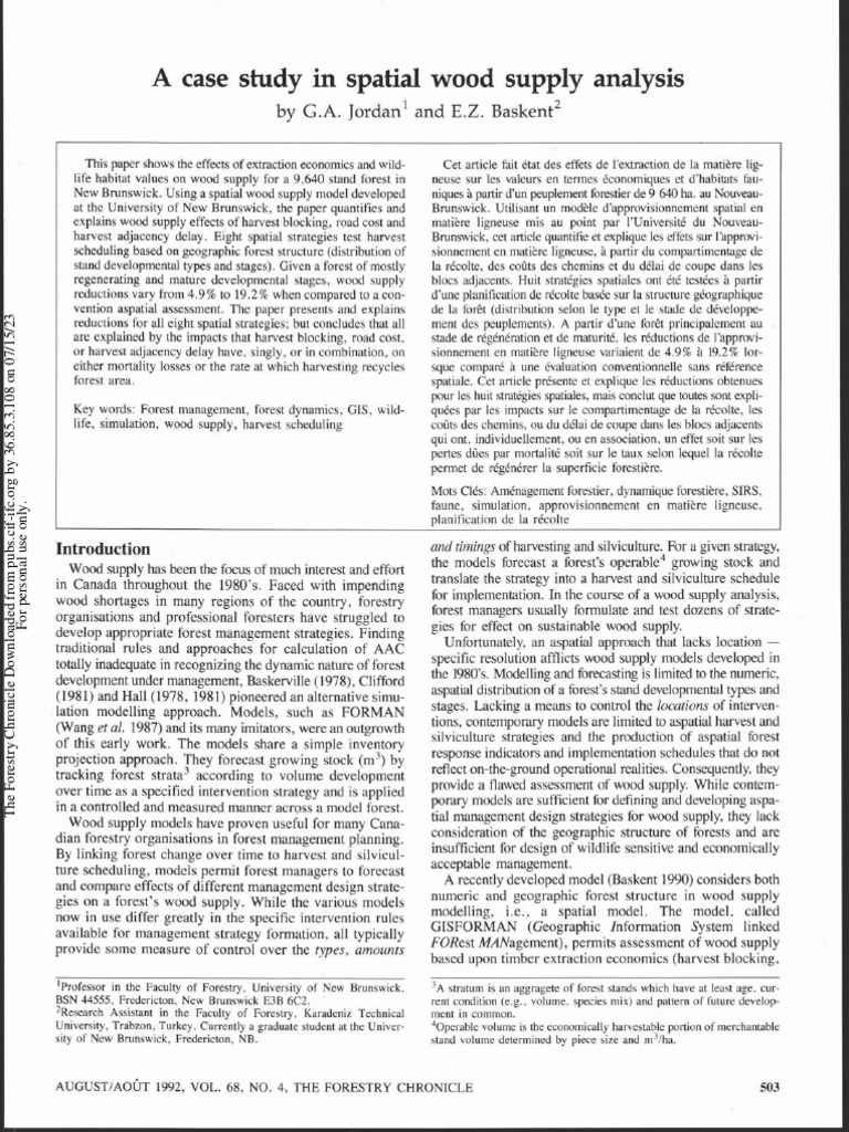 A Case Study in Spatial Wood Supply Analys 1992 | PDF | Forestry | Forests