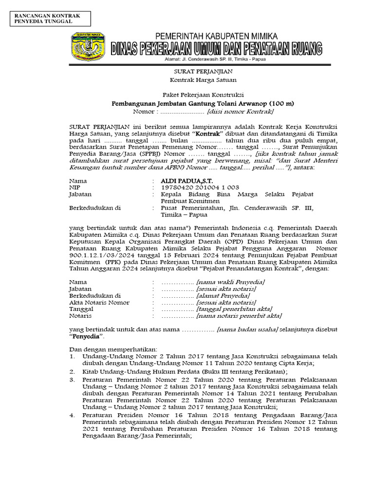 R.K Pembangunan Jembatan Gantung Tolani Arwanop 100 M Rev 2 | PDF ...