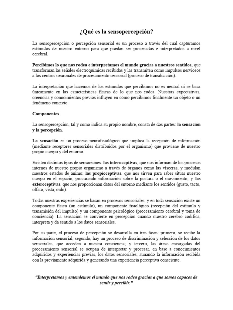 Sensopercepción | PDF | Percepción | Sentidos