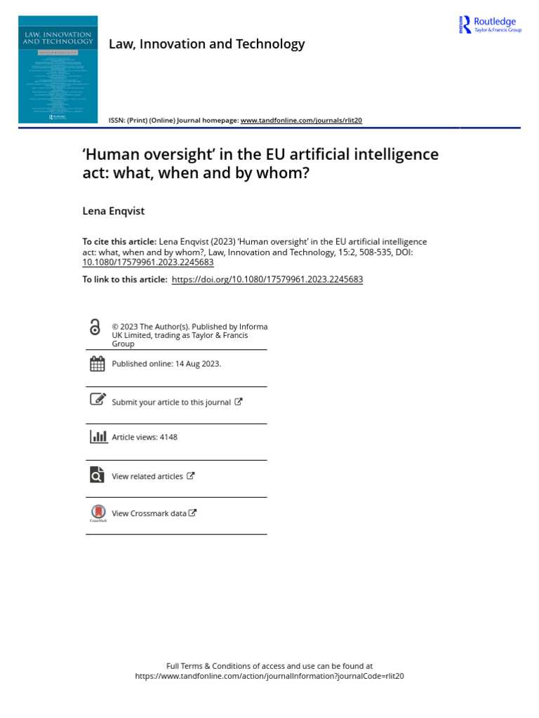 Human Oversight in The EU Artificial Intelligence Act What When and by ...