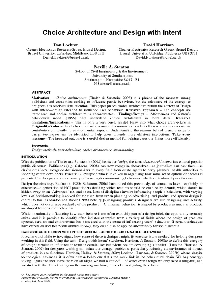 Choice Architecture and Design With Intent | PDF | Behavior | Human ...