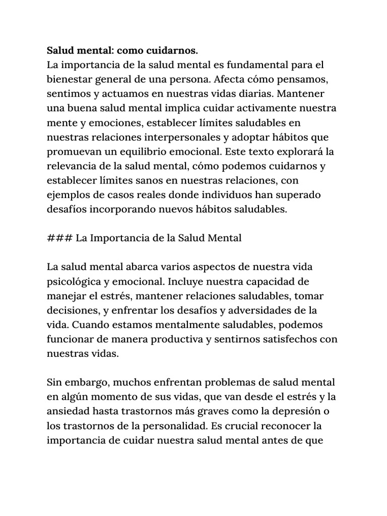 Salud Mental - Como Cuidarnos | PDF | Salud mental | Estrés (biología)