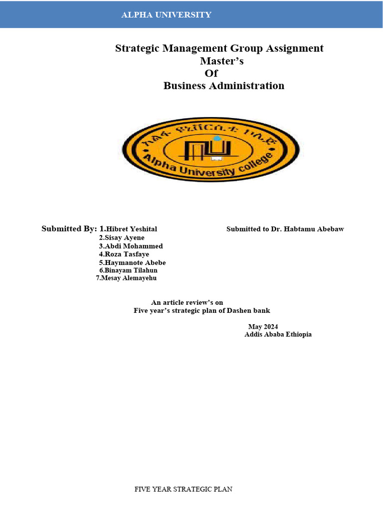 Dashen-Bank-5-Year-Strategic-Plan Word | PDF | Banks | Strategic Management