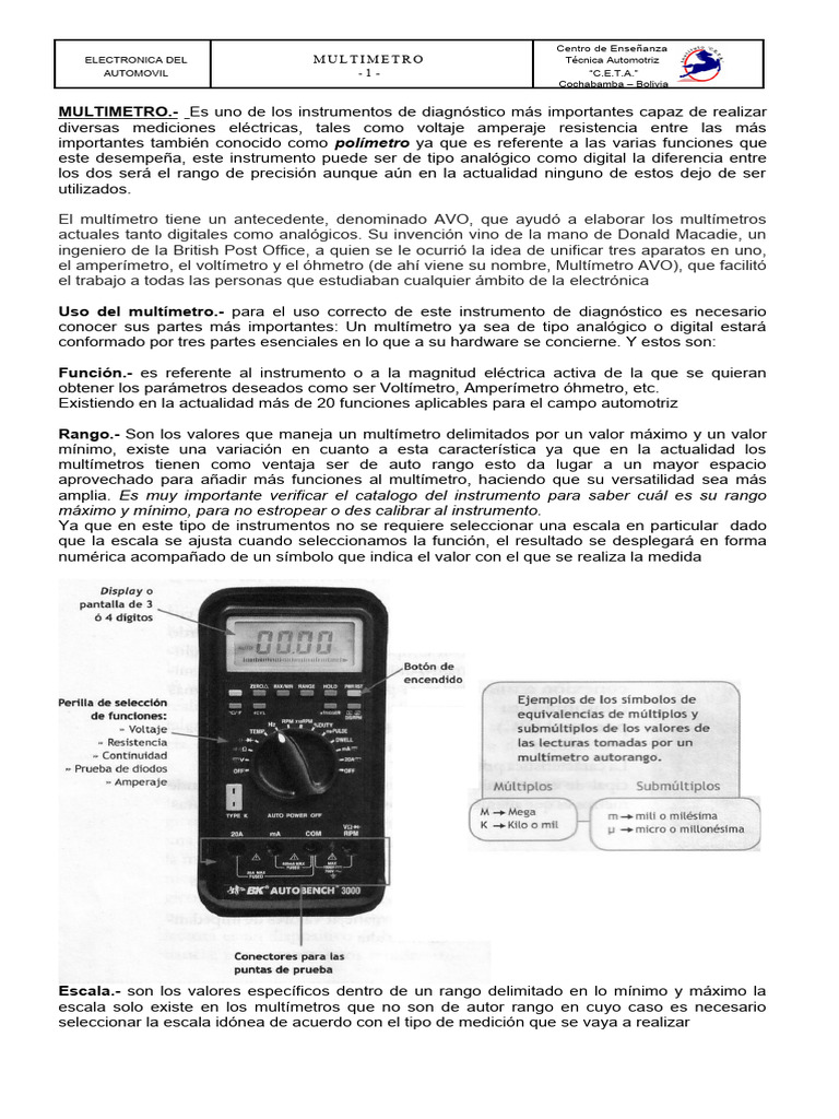 Uso y Funciones del Multímetro Automotriz | PDF | voltaje | Resistencia ...