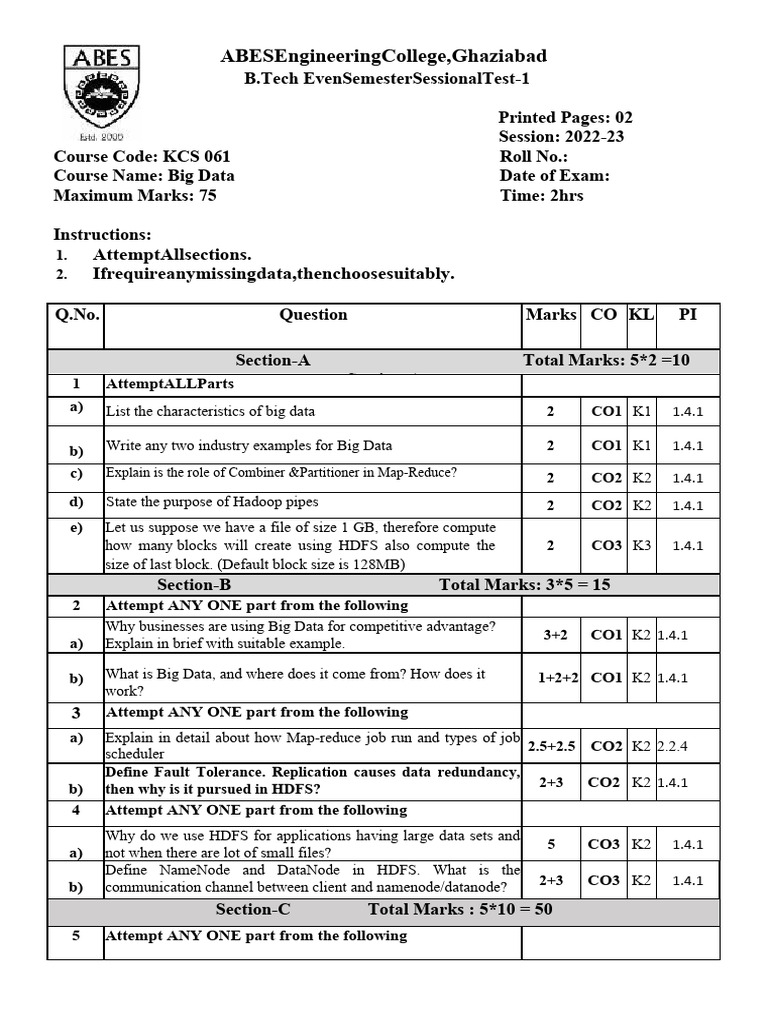 ST1 KCS061 - Updated | PDF | Apache Hadoop | Map Reduce