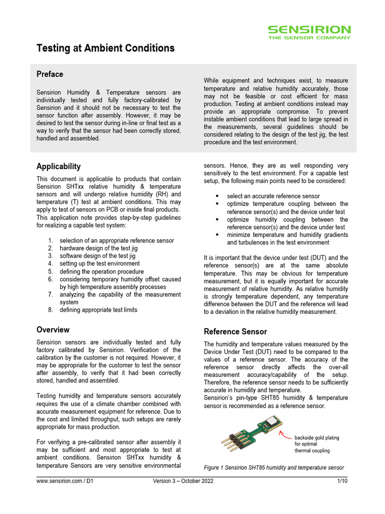 Sensirion Humidity Sensors Testing at Ambient Conditions | PDF ...
