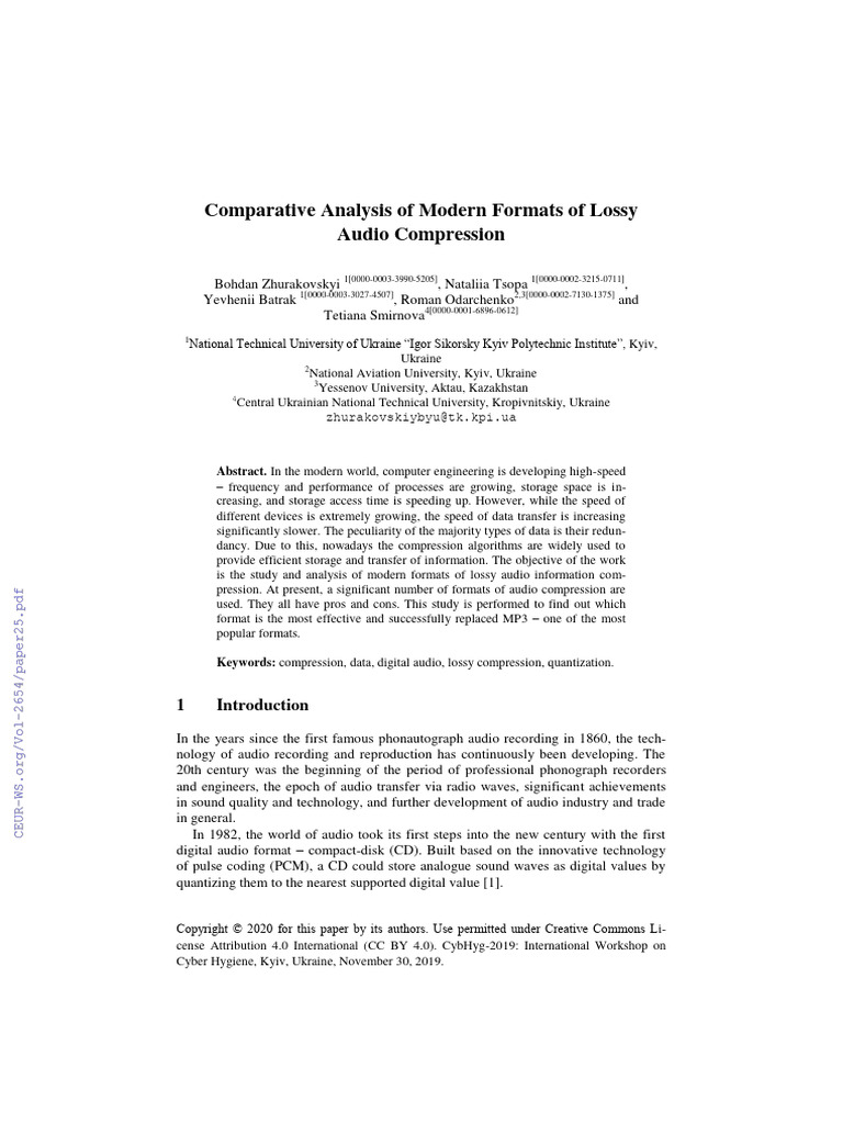 Comparative Analysis of Modern Formats of Lossy Audio Compression | PDF ...