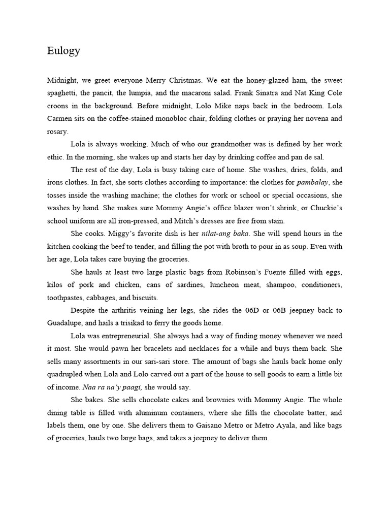 Eulogy Lola | PDF | Foods | Cuisine