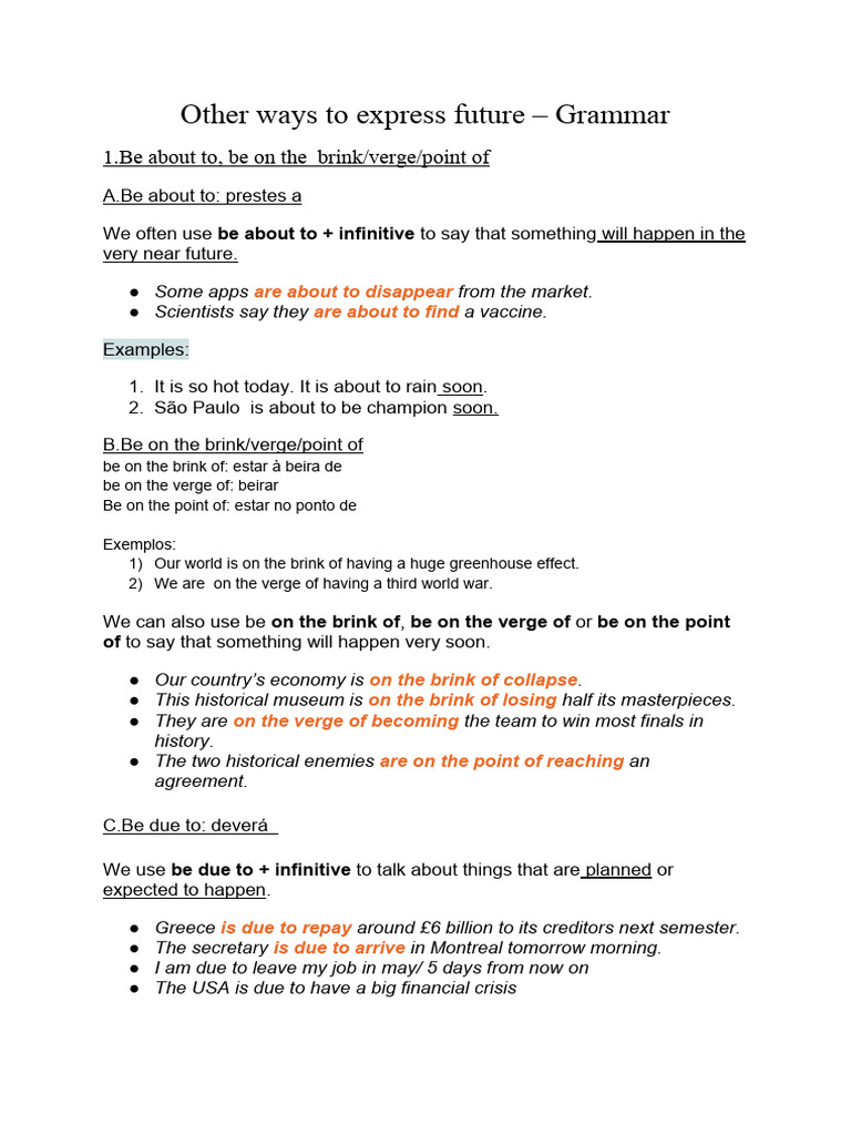 Other Ways To Express Future - Grammar Chart | PDF