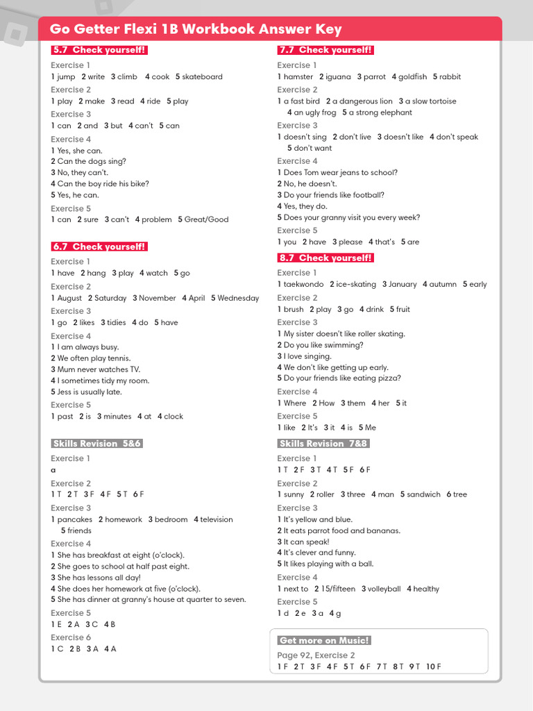 Gogetter Level - 1B - Answer Key - Flexi Workbook | PDF