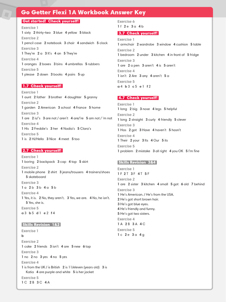 Gogetter Level - 1A - Answer Key - Flexi Workbook | PDF