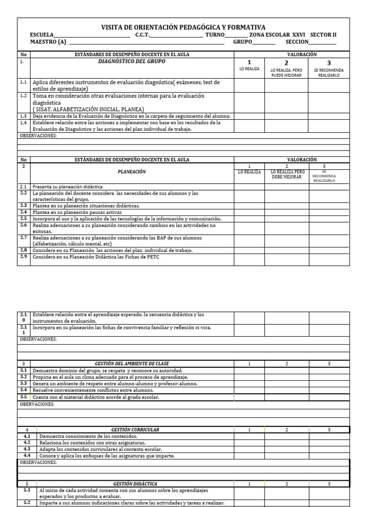Formato Visita Al Aula de Clases | PDF | Enseñando | Escuelas