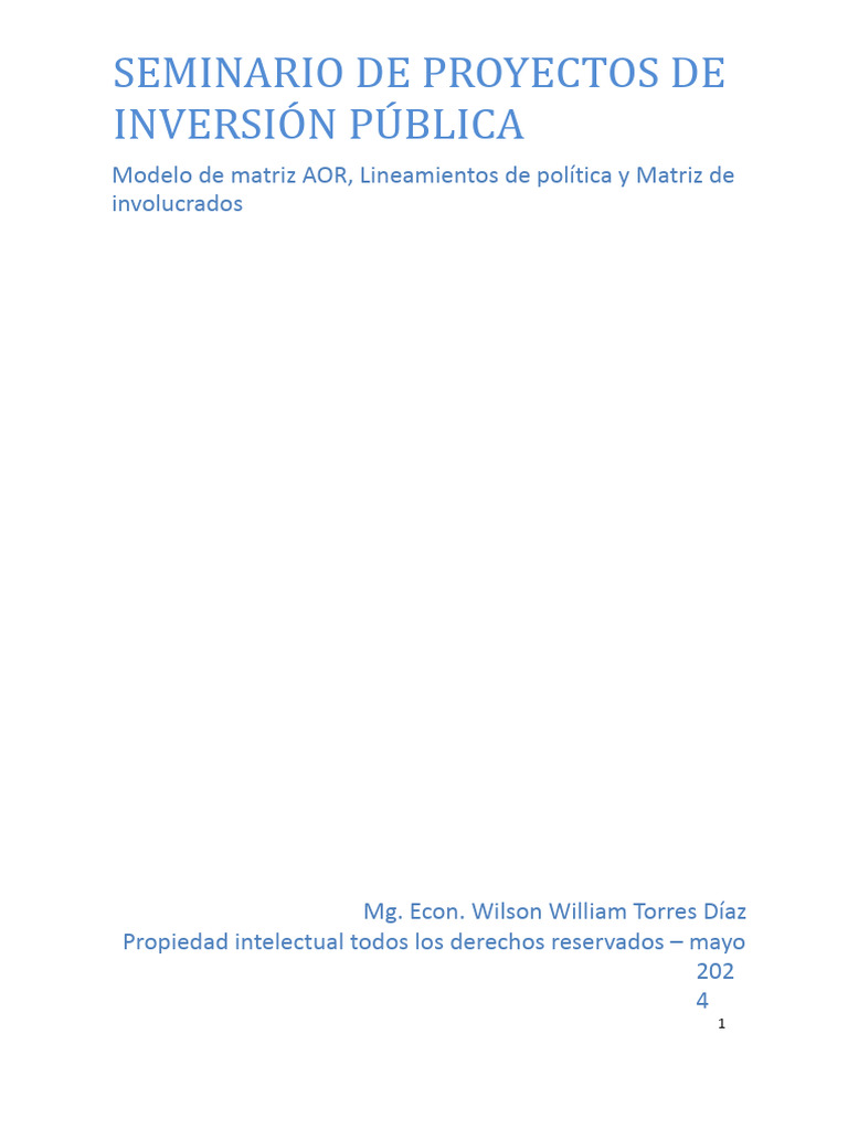 Modelo de Matriz AOR, Lineamientos de Política y Matriz de Involucrados ...
