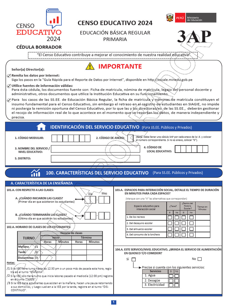 Cedula 3AP Censo Educativo 2024 | PDF | Violencia