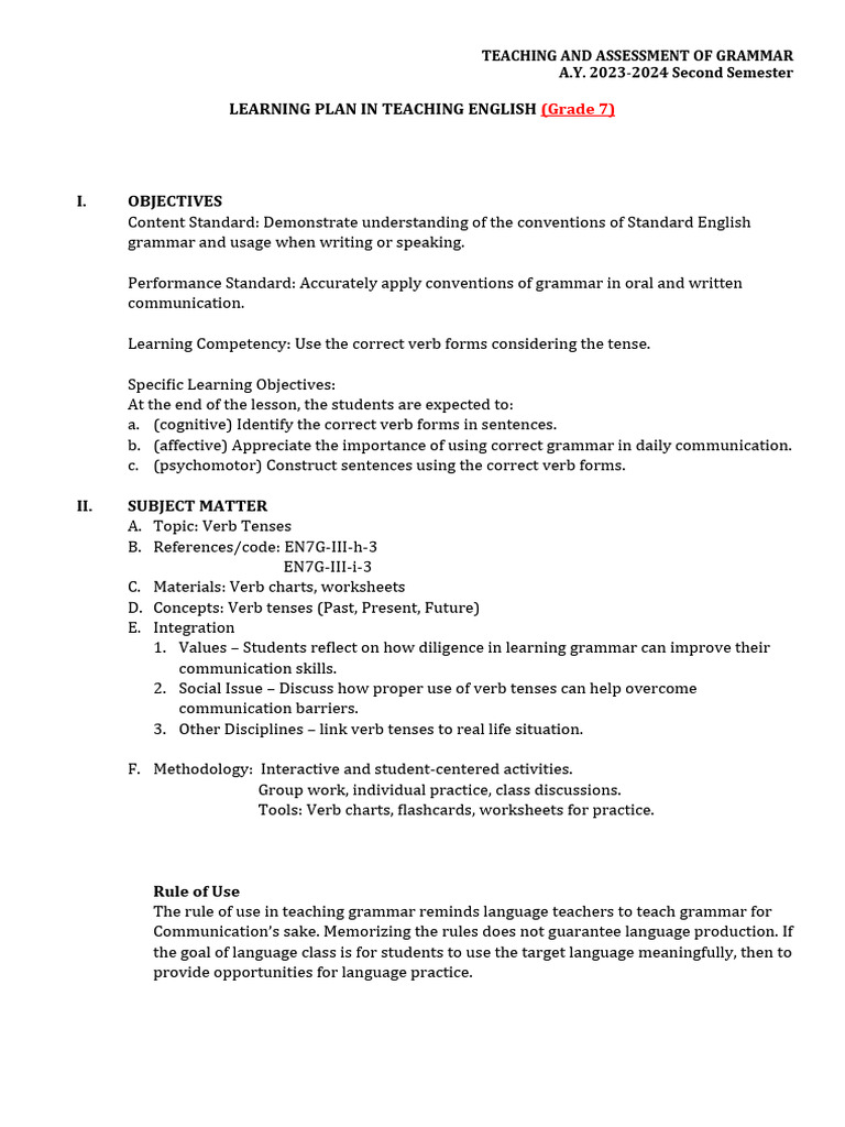 Lesson Plan Final | PDF | Perfect (Grammar) | Grammatical Tense