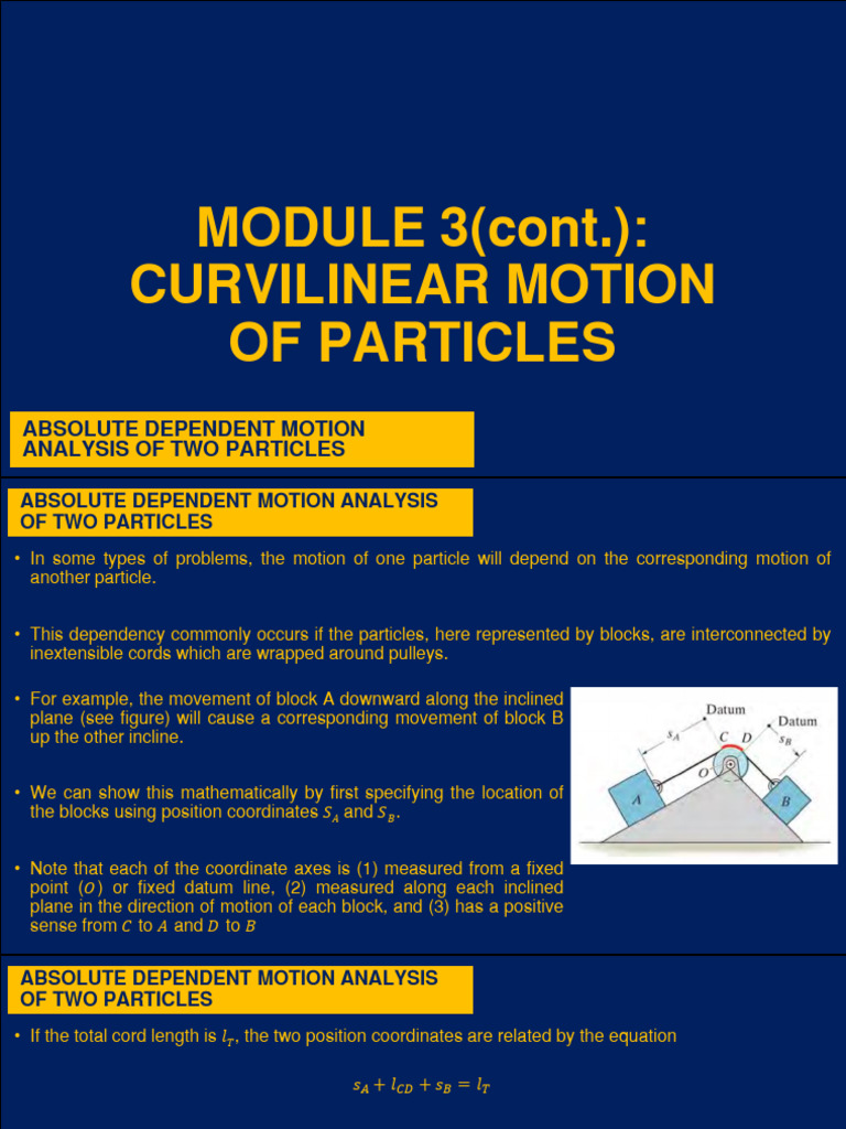 Lesson 2 - Absolute Dependent Motion Analysis of Two Particles | PDF | Derivative | Velocity