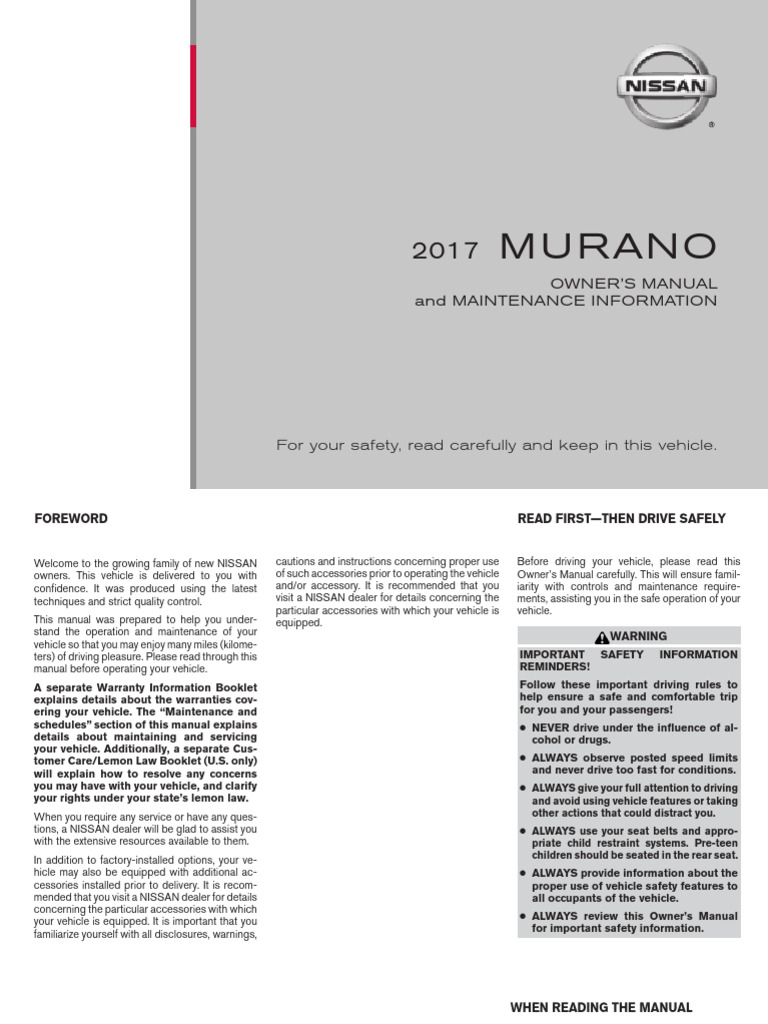 2017 Nissan Murano | PDF | Seat Belt | Airbag