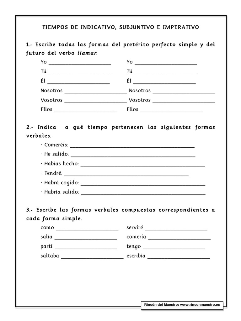 Tiempos Indicativo, Subjuntivo, Imperativo | PDF | Verbo | Sintaxis