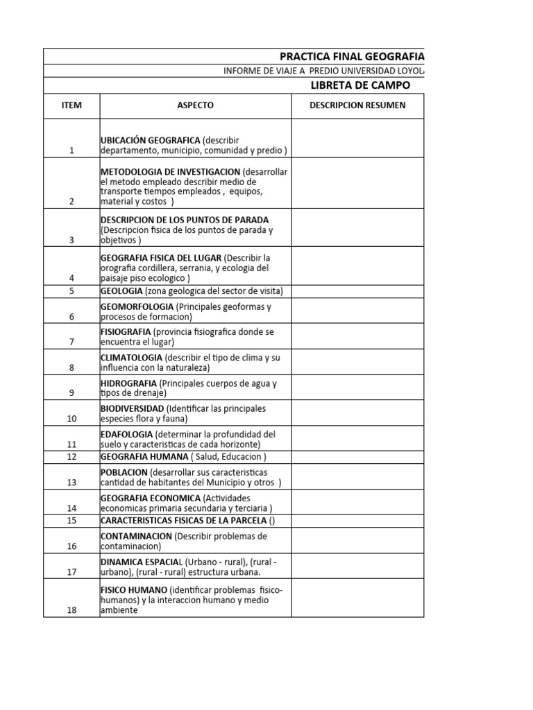 Practica Final Geo-i-II Libreta de Campo | PDF | Geografía | Ciencias Naturales