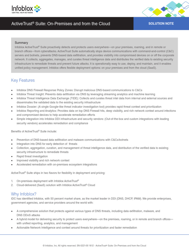 Infoblox Solution Note Activetrust Suite On Premises and From The Cloud ...