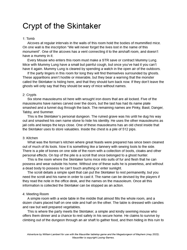 Crypt of The Skintaker v1.1 | PDF | Mummy