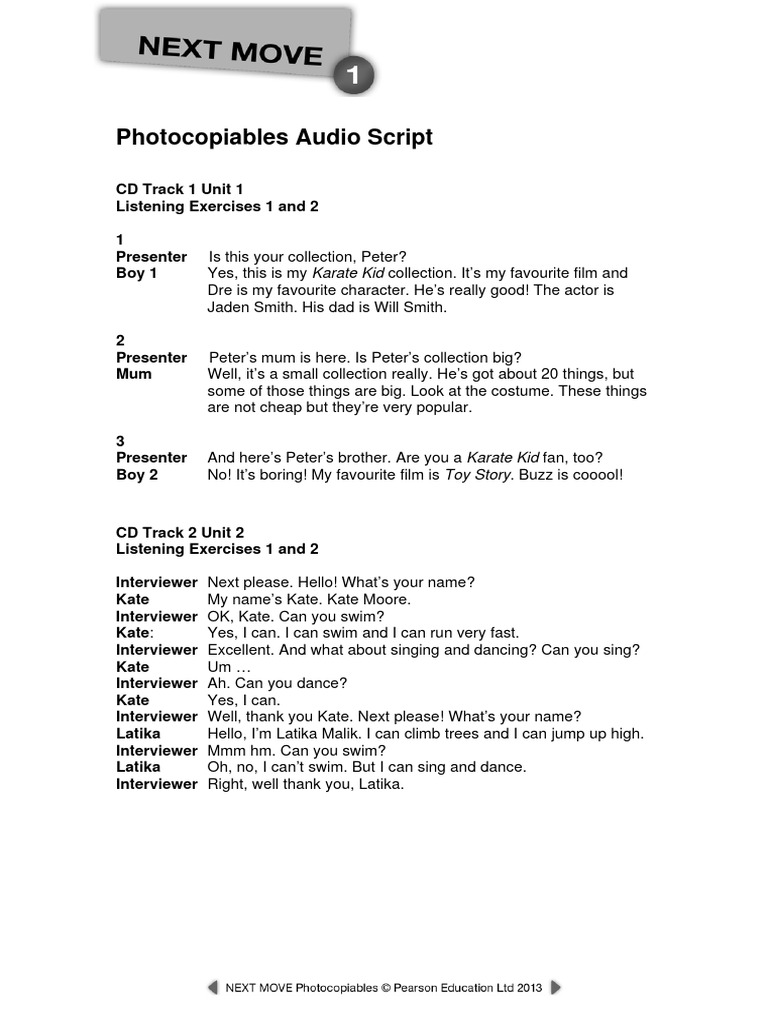 Next Move 1 - PCs - Audioscript | PDF | Home & Garden | Art