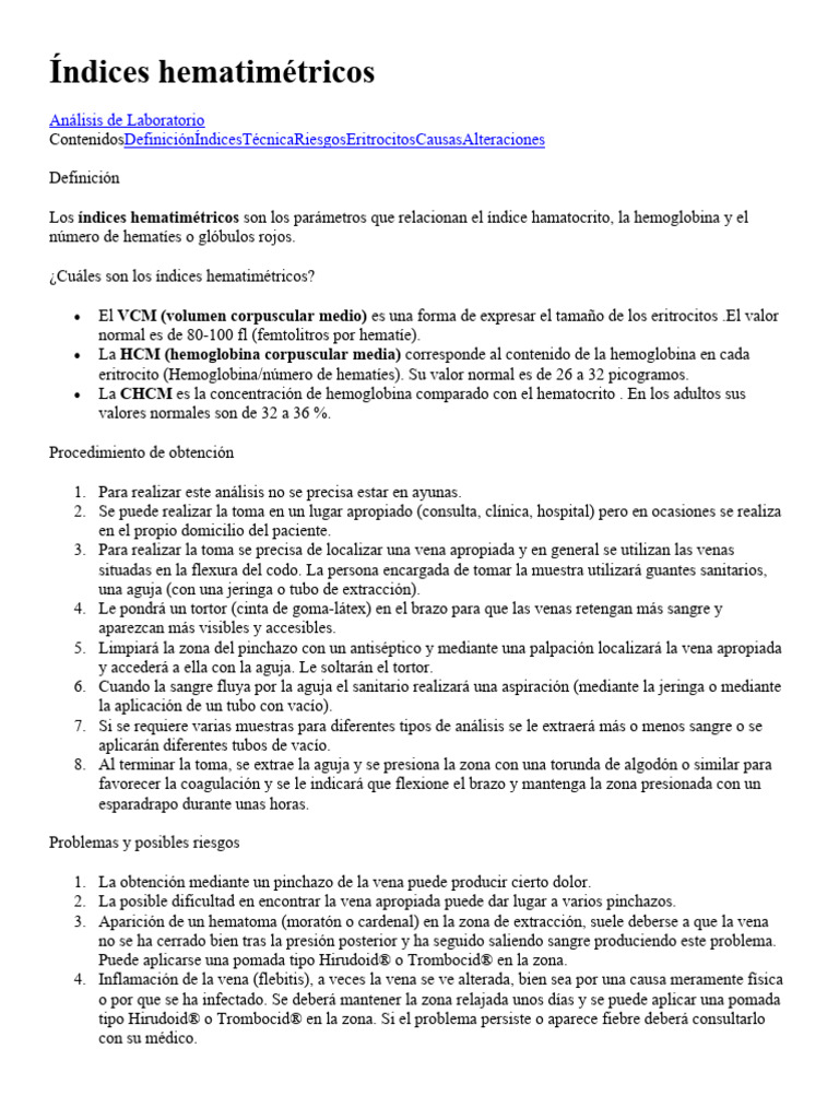Índices hematimétricos | PDF | Glóbulo rojo | Anemia