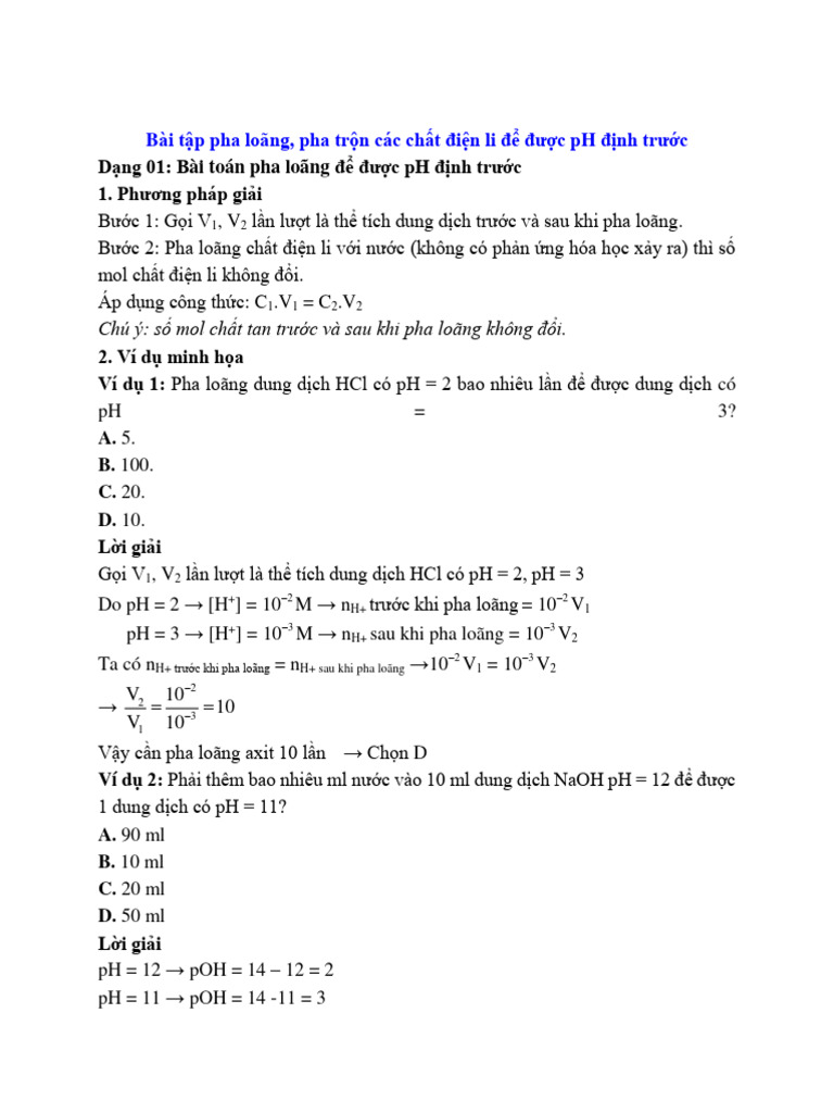 Bai Tap Pha Loang Pha Tron Cac Chat Dien Li de Duoc PH Dinh Truoc Va C | PDF