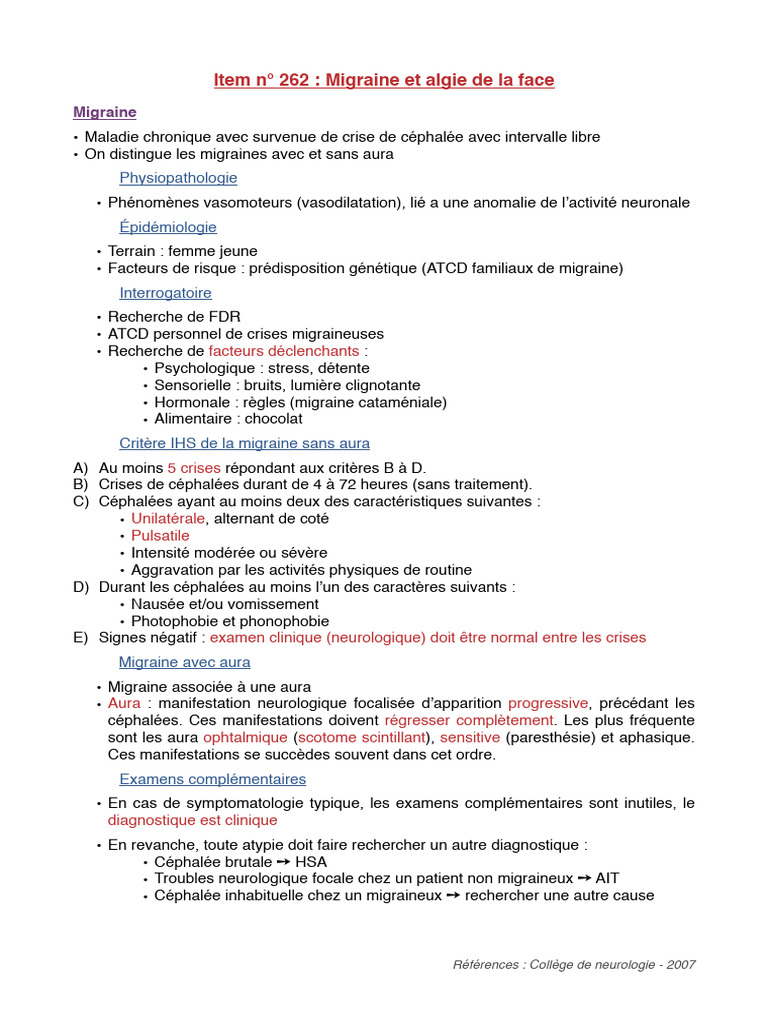 Migraine et algie faciale : symptômes et traitements | PDF | Migraine ...