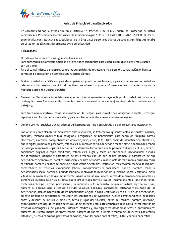 Aviso de Privacidad HTNexus | PDF | Privacidad | Seguro